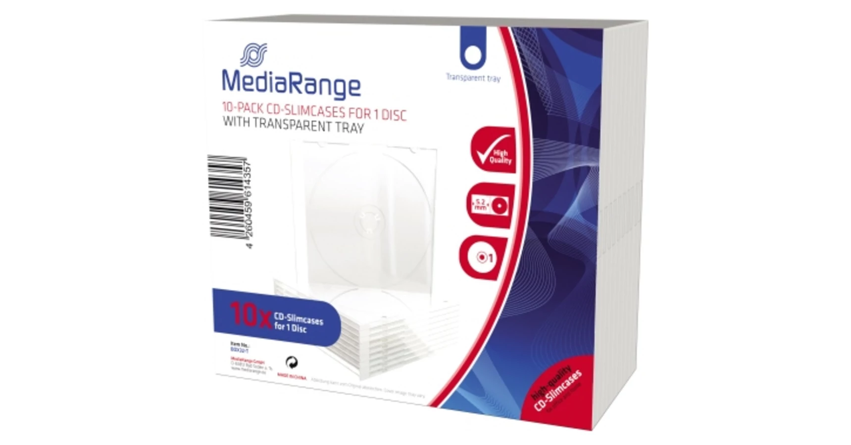 MediaRange CD tok slim 5,2 mm átlátszó (10 db)