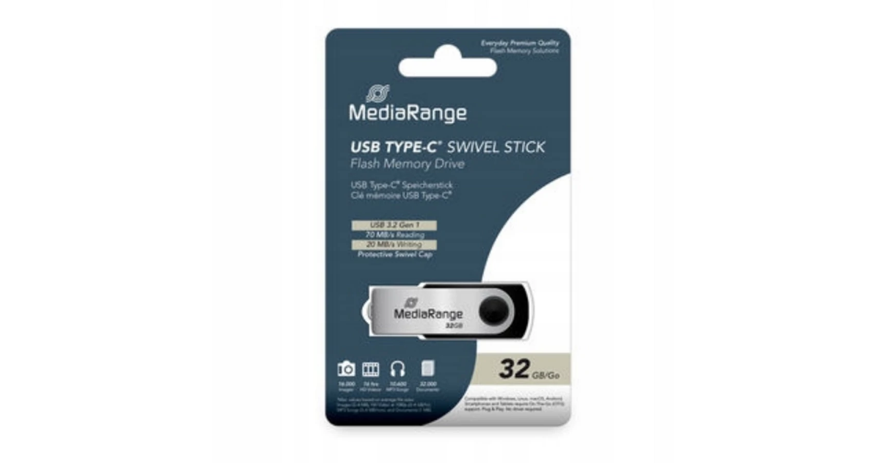 MediaRange USB Type-C pendrive 32GB USB 3.2 Gen 1 - fekete/ezüst